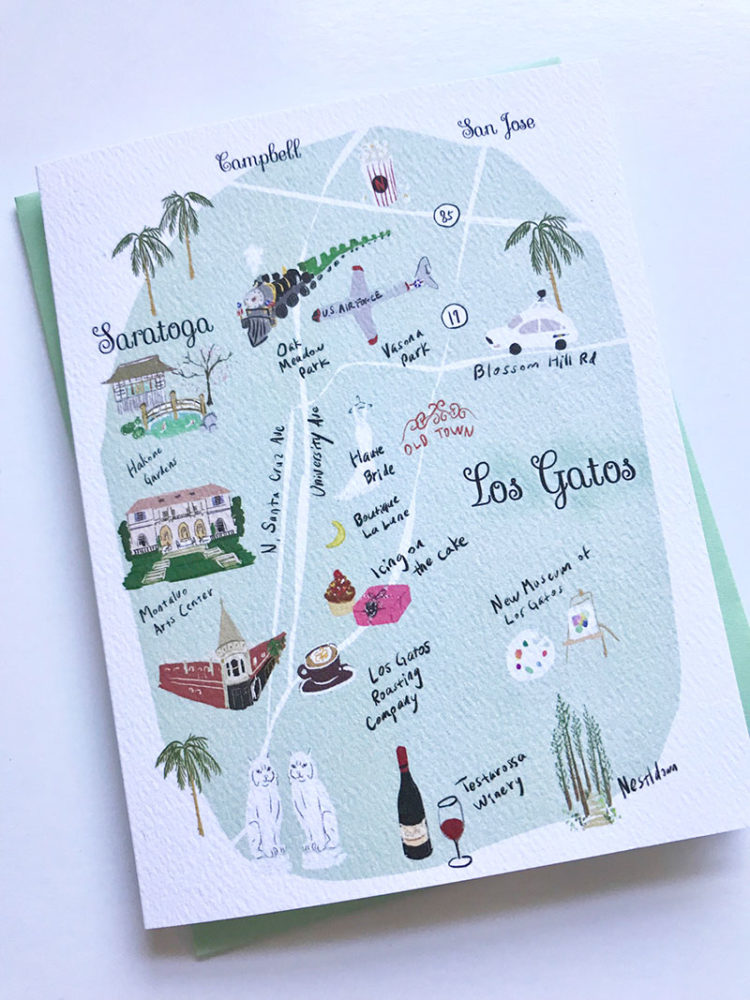 Los Gatos CA Map Note Card - Little Love Press