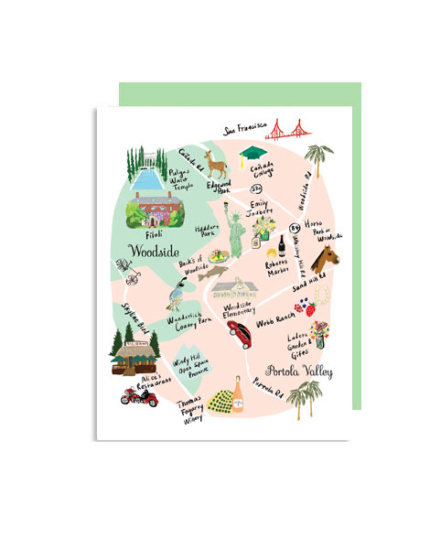 Woodside CA Map Note Card - Little Love Press